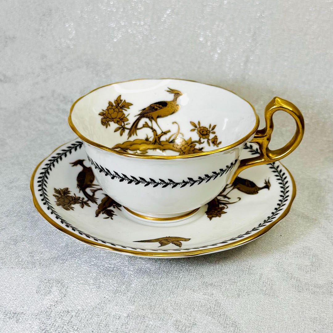 Antique Royal Stafford Bone China Tea Cup & Saucer, Hand-painted Black ...