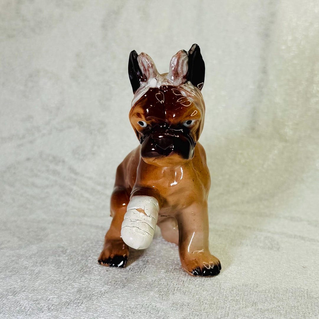 Vintage Japanese Boxer Dog Figurine – Injured Dog Design With Bandages ...