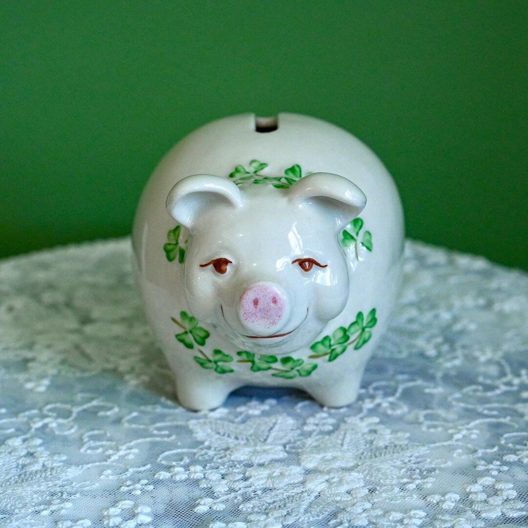 Vintage Belleek Ireland Shamrock Piggy Bank – 150th Anniversary ...