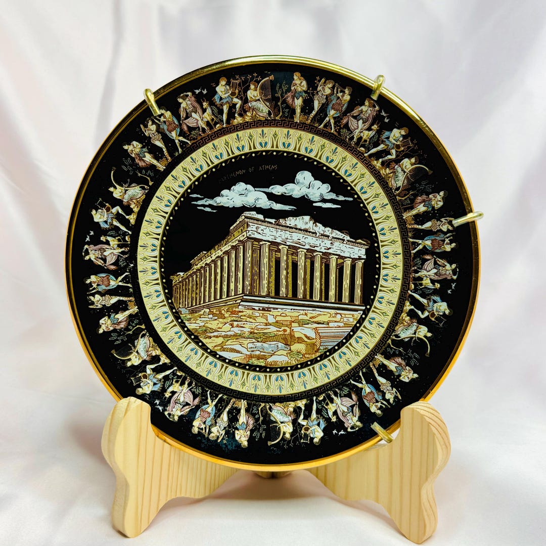 Vintage Arousi Greek Parthenon Plate Hand-painted With 24K Gold ...