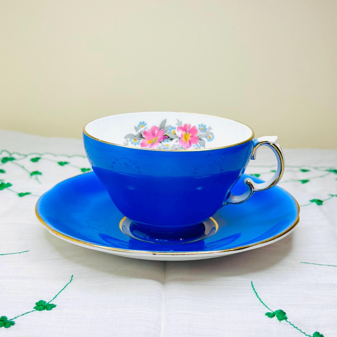 Vintage Melba Bone China Tea Cup and Saucer Cobalt Blue Exterior With ...