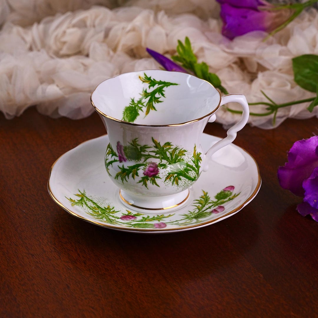 Vintage Royal Stafford Bone China Teacup and Saucer – Scottish Thistle ...