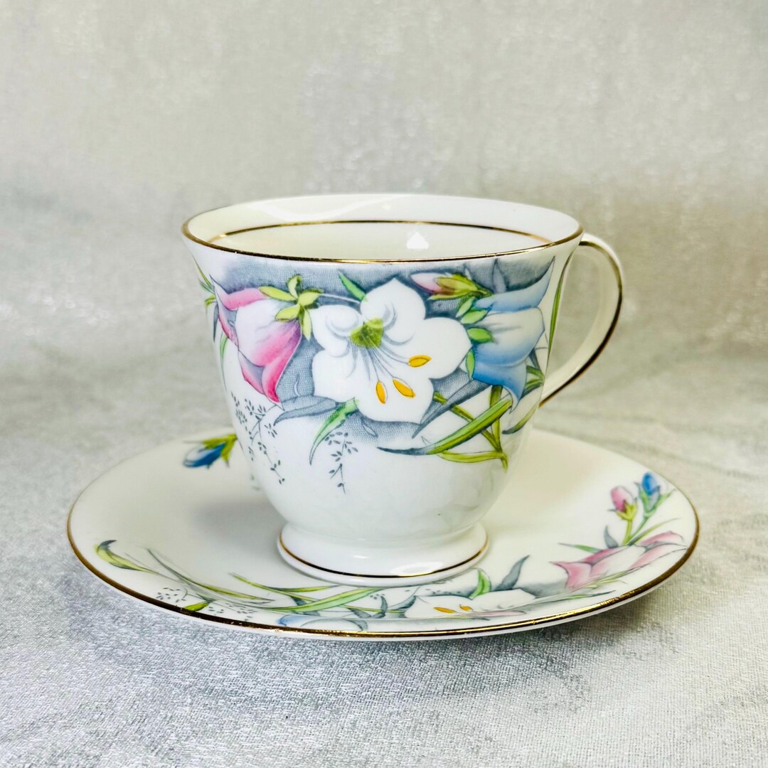 Vintage Bell China Bone China Tea Cup and Saucer - Pink Blue Floral ...