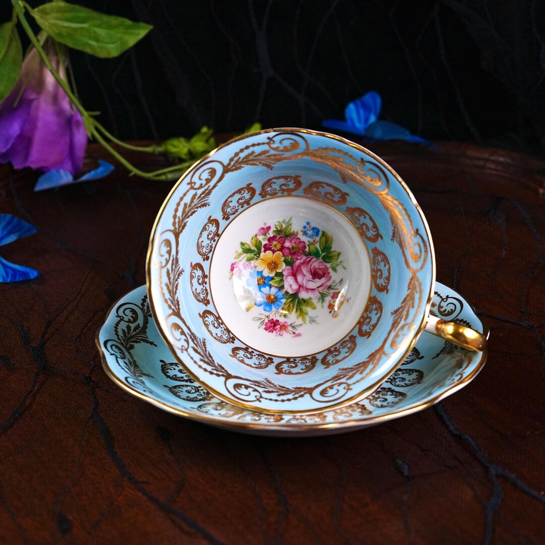 Vintage Foley Blue Gold Teacup Set – Ornate Cobalt Scrollwork With ...