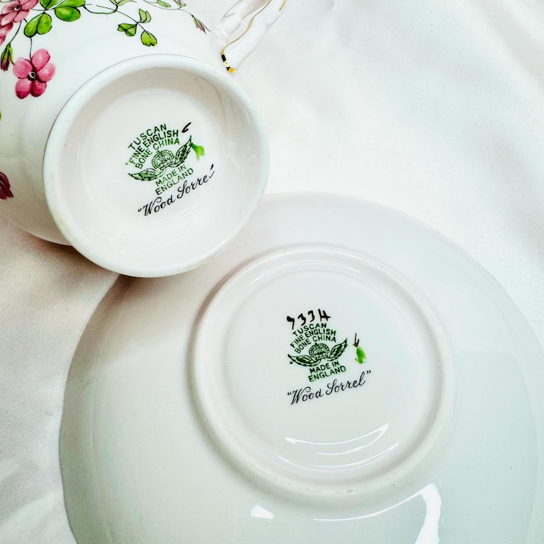 Vintage Tuscan wood Sorrel Bone China Teacup and Saucer Set Pink Floral ...