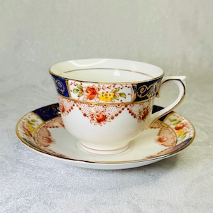 Vintage Colclough Bone China Tea Cup & Saucer, Hand-painted Cobalt Blue ...