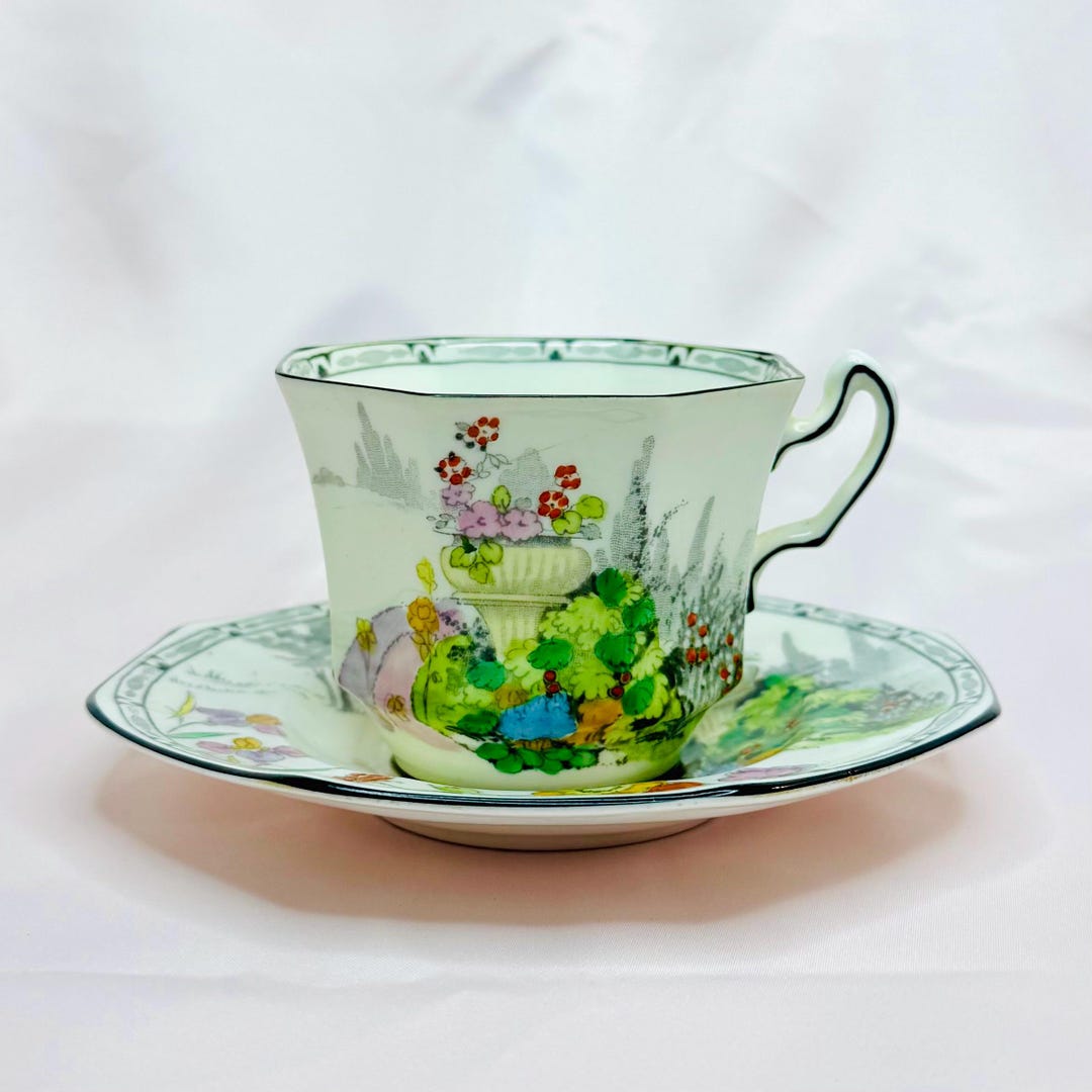 Fenton Bone China Tea Cup and Saucer Set Octagonal Shape, Hand-painted ...