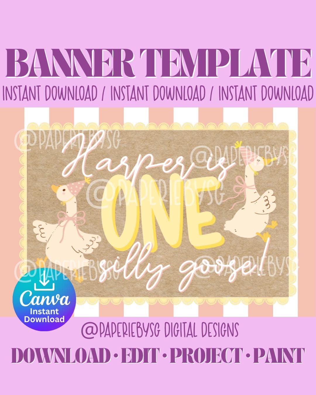 Silly Goose First Birthday Banner Template (digital Download) - Pink ...