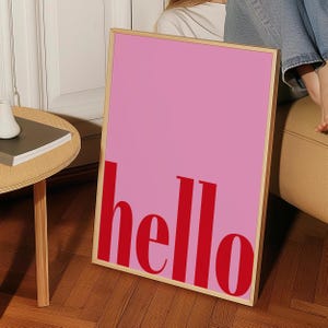 Hello Printable Poster - Minimalist Pink and Red Wall Art - Modern Wall ...