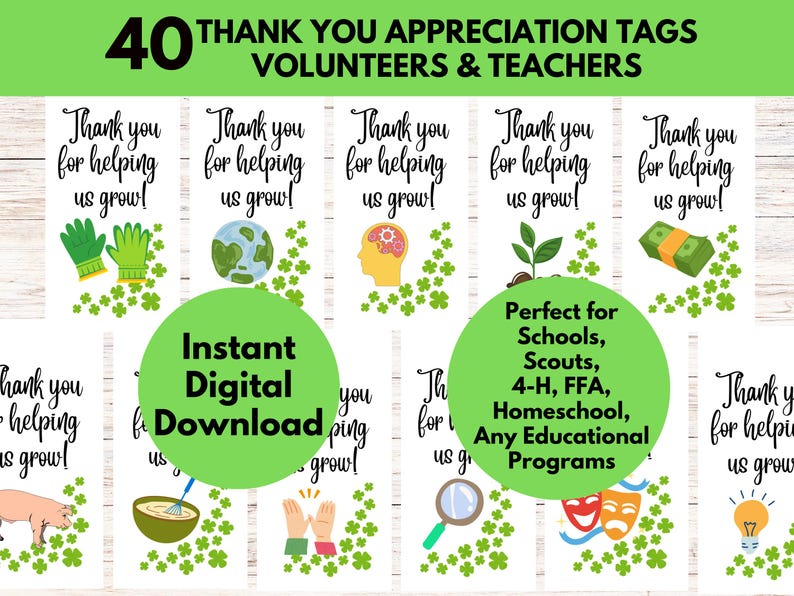 Teacher Appreciation Volunteer Gift Tags Thank You Card Recognition ...