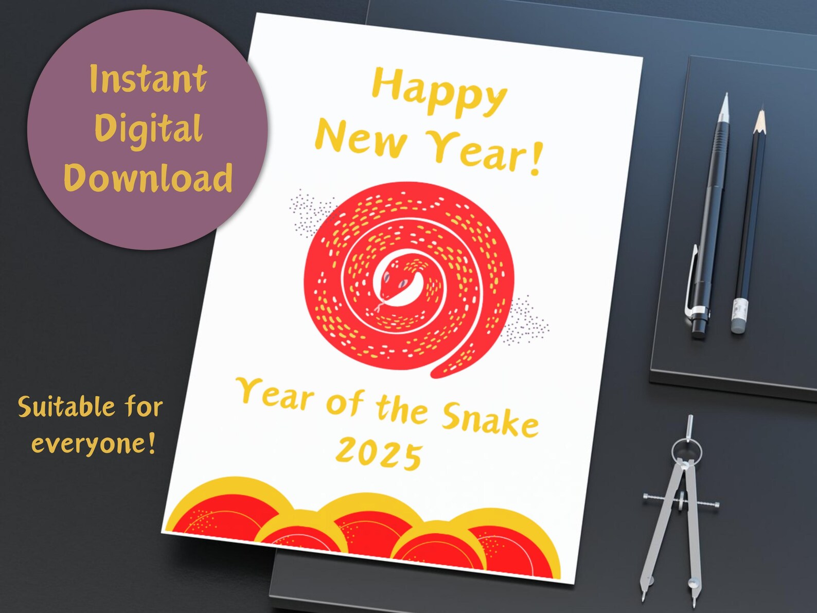 Chinese Lunar New Year of the Snake 2025 5x7 Card Instant Printable ...