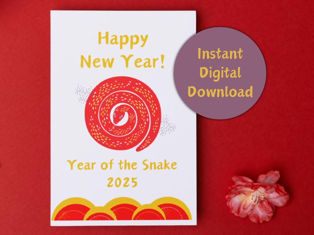 Chinese Lunar New Year of the Snake 2025 5x7 Card Instant Printable ...
