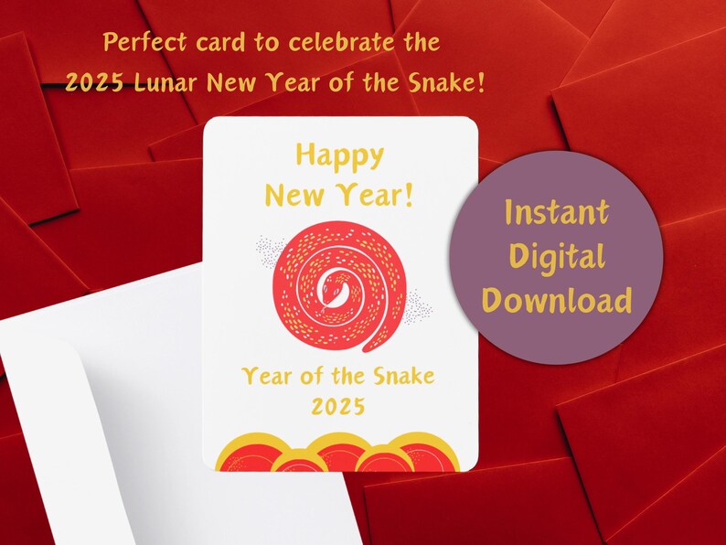 Chinese Lunar New Year of the Snake 2025 5x7 Card Instant Printable ...