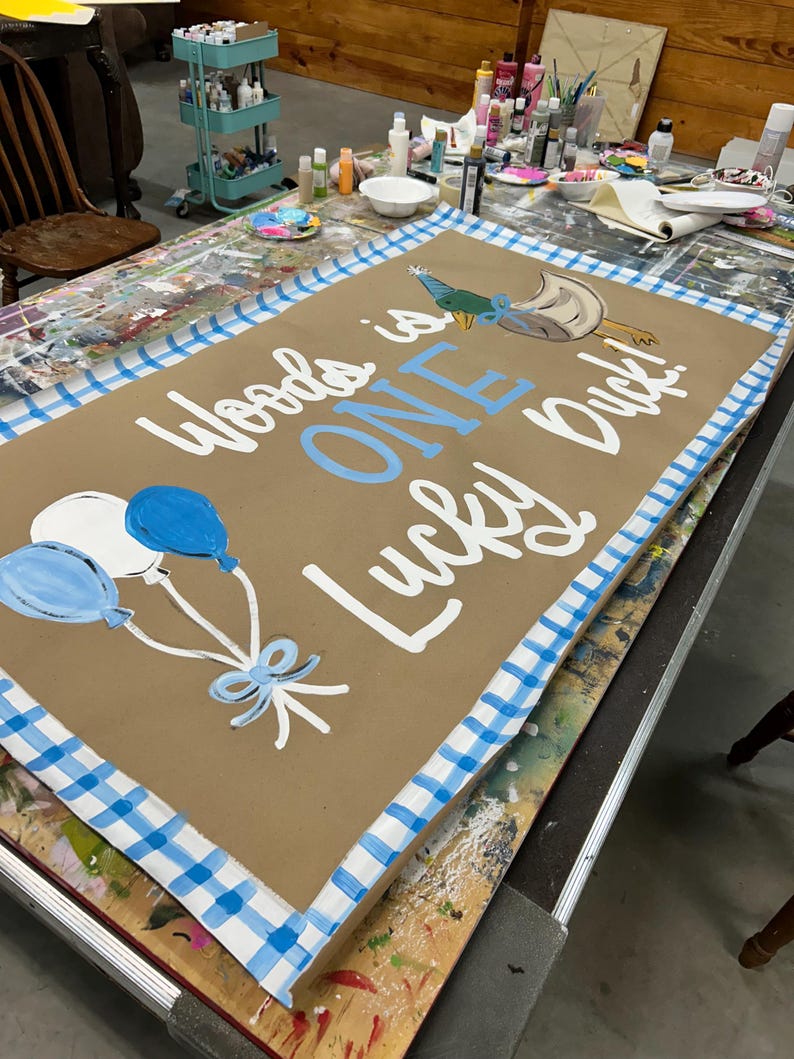 One Lucky Duck Birthday Party Hand Painted Banner - Etsy