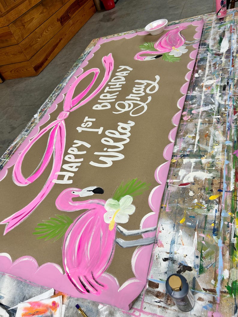 Pink Flamingo Birthday Party Hand Painted Banner - Etsy