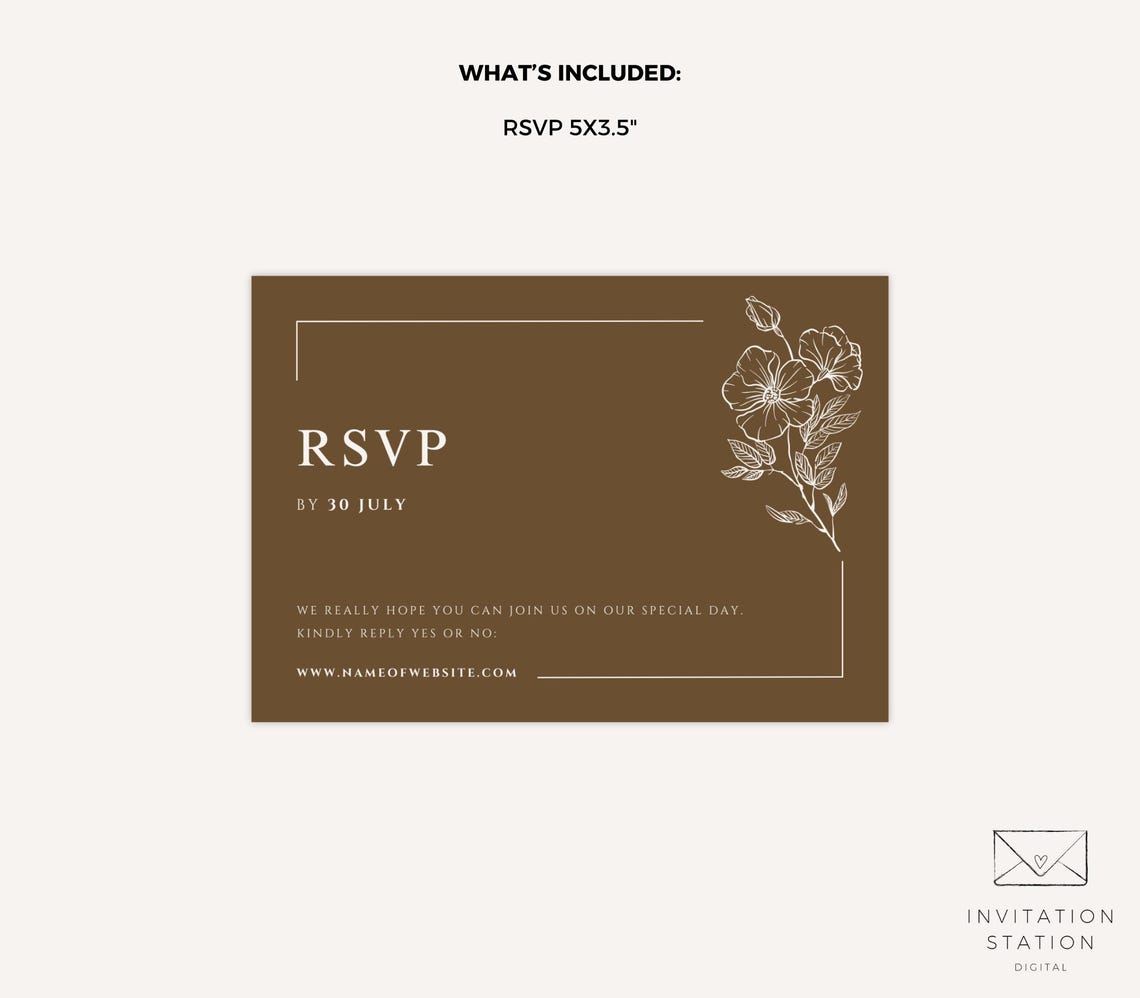 Chocolate Brown Wedding Invitation Template - Editable Canva Invitation ...