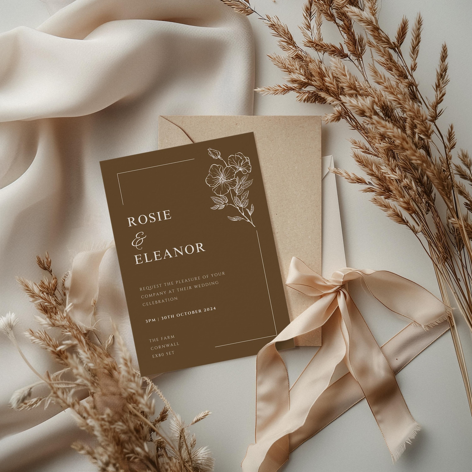 Chocolate Brown Wedding Invitation Template - Editable Canva Invitation ...