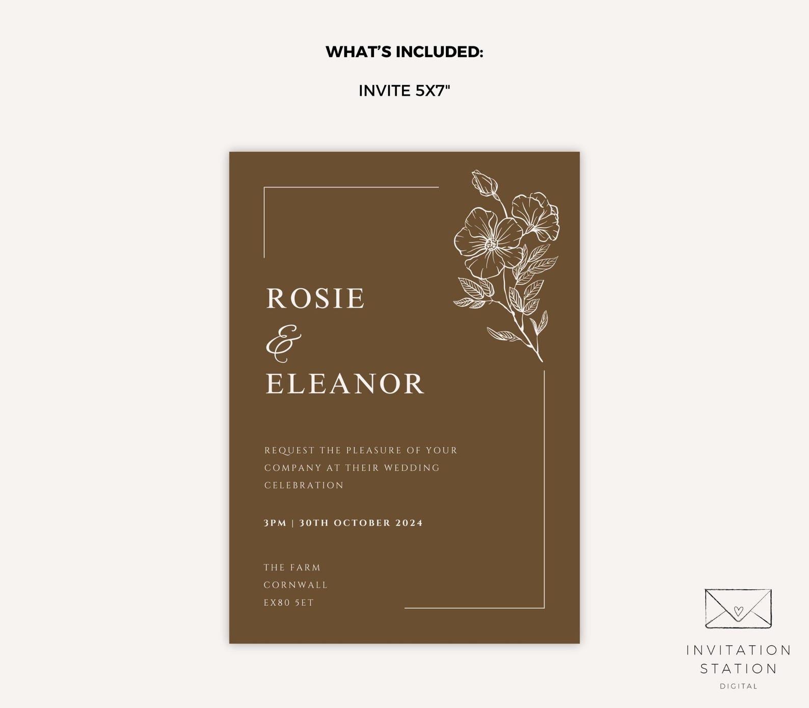 Chocolate Brown Wedding Invitation Template - Editable Canva Invitation ...