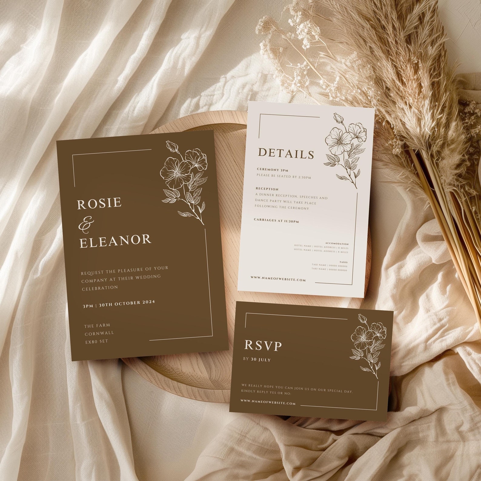 Chocolate Brown Wedding Invitation Template - Editable Canva Invitation ...