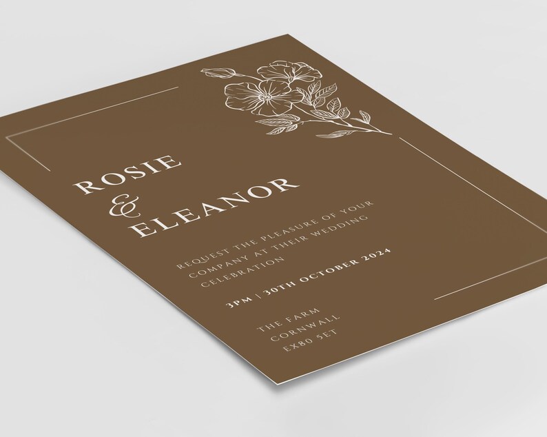 Chocolate Brown Wedding Invitation Template - Editable Canva Invitation ...