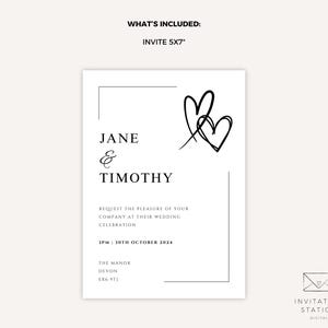 Minimalist B&W Wedding Invitation Template - Editable Canva Invitation ...