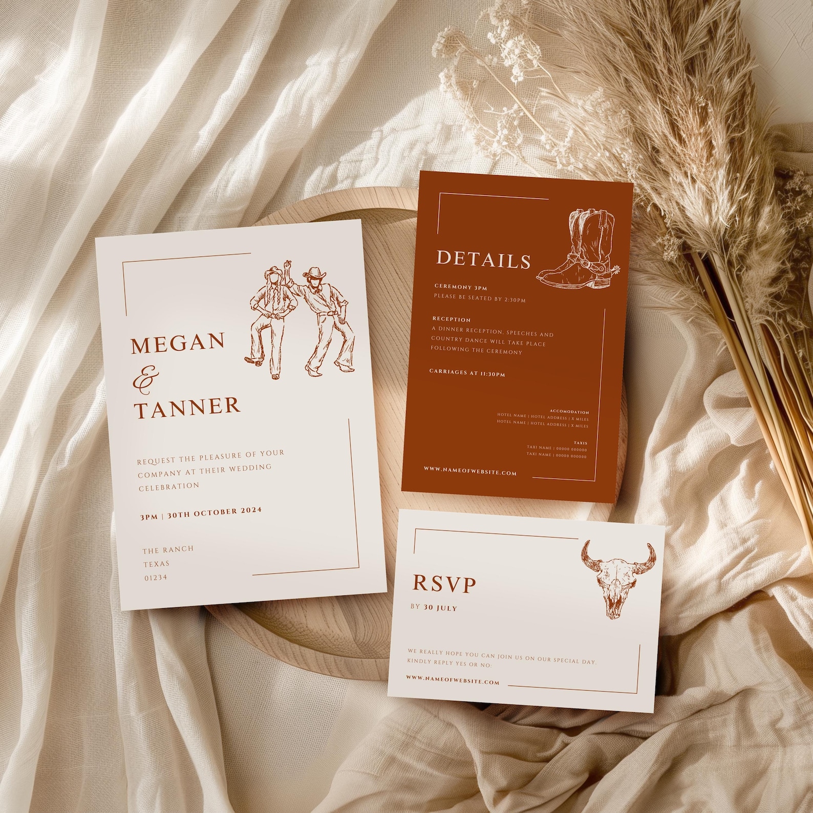 Rust Colored Cowboy Wedding Invitation Template - Western Canva ...