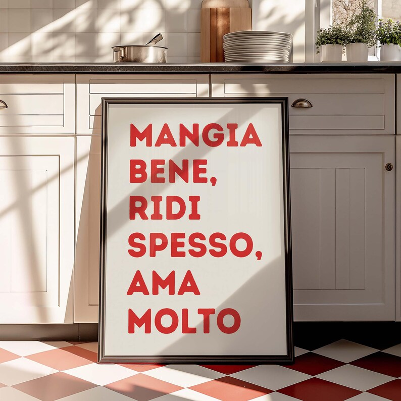 Mangia Bene Wall Art, Italy Kitchen Print, Bar Cart Italy Decor, Trendy ...