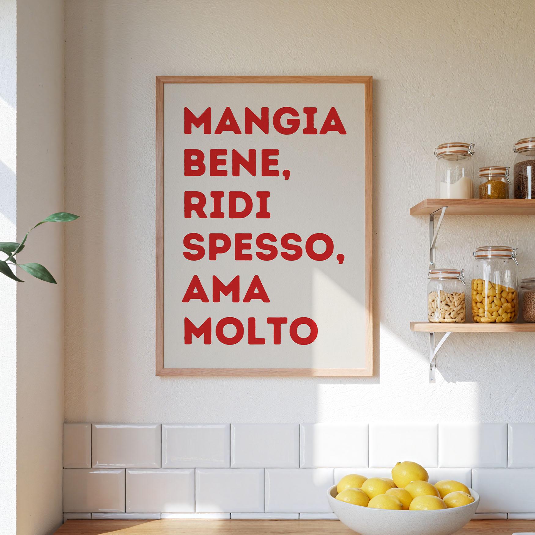 Mangia Bene Wall Art, Italy Kitchen Print, Bar Cart Italy Decor, Trendy ...