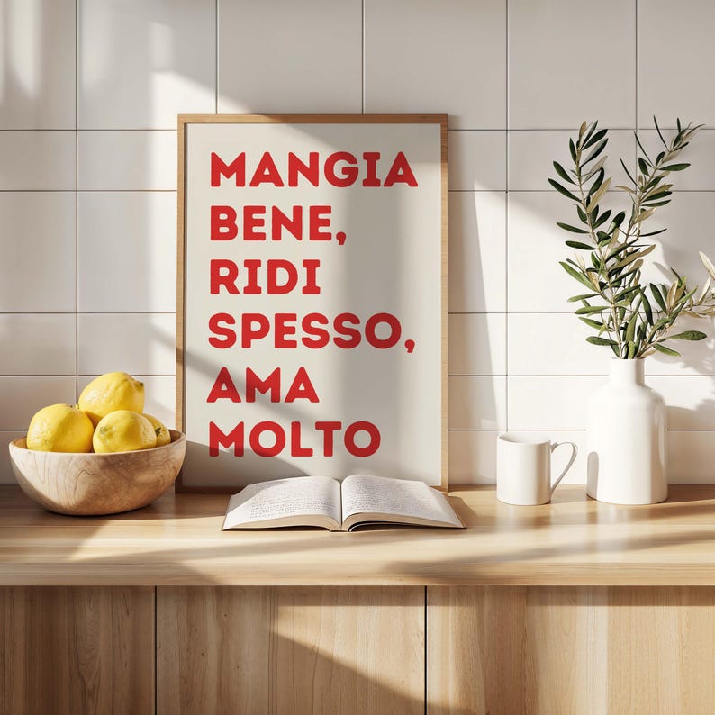 Mangia Bene Wall Art, Italy Kitchen Print, Bar Cart Italy Decor, Trendy ...