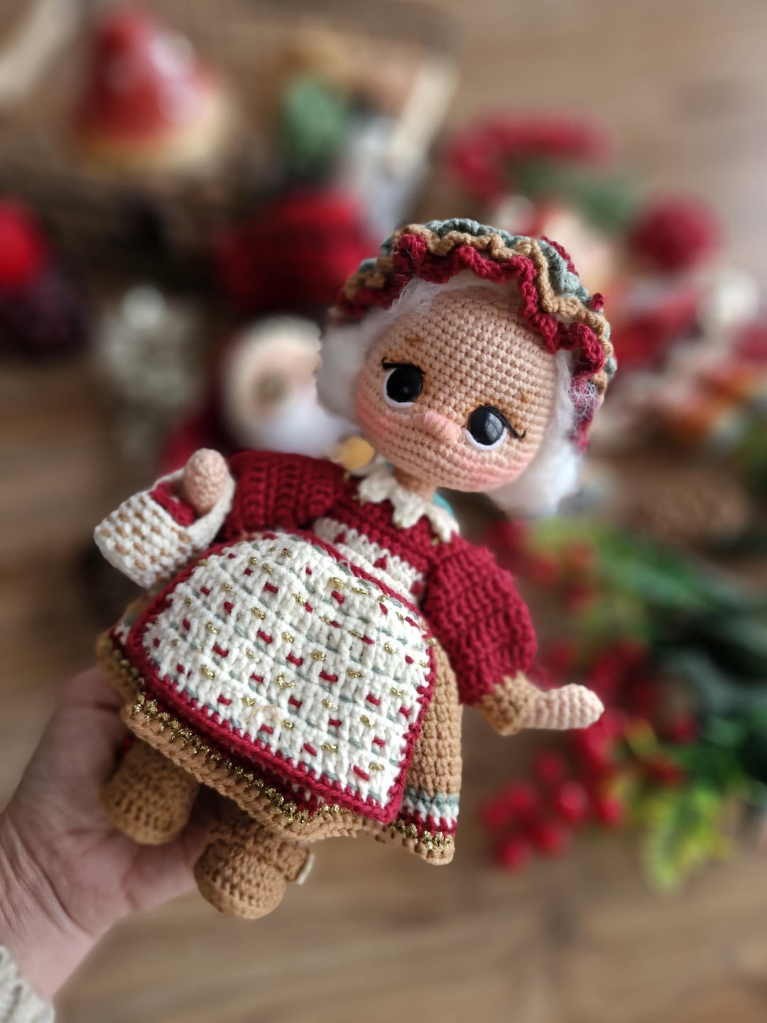 Mrs. Santa Claus Eleni Amigurumi Doll – Large 27cm Crochet Plush – Red ...