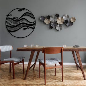 Ocean Wave Metal Wall Art - Minimalist Fish Decor - Nautical Metal ...