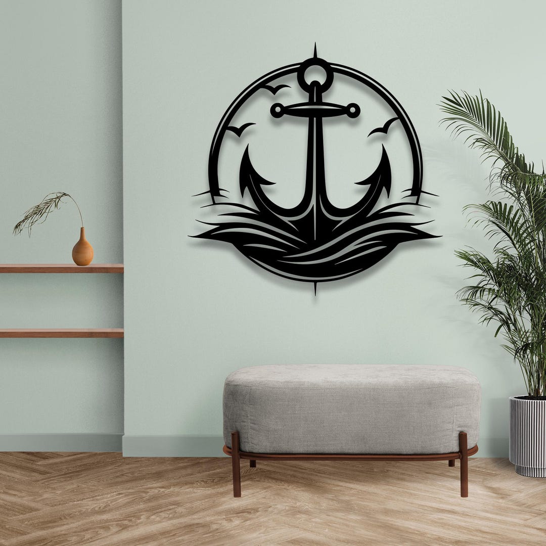 Metal Anchor Wall Art, Nautical Decor Black, Coastal Ocean Metal Decor ...