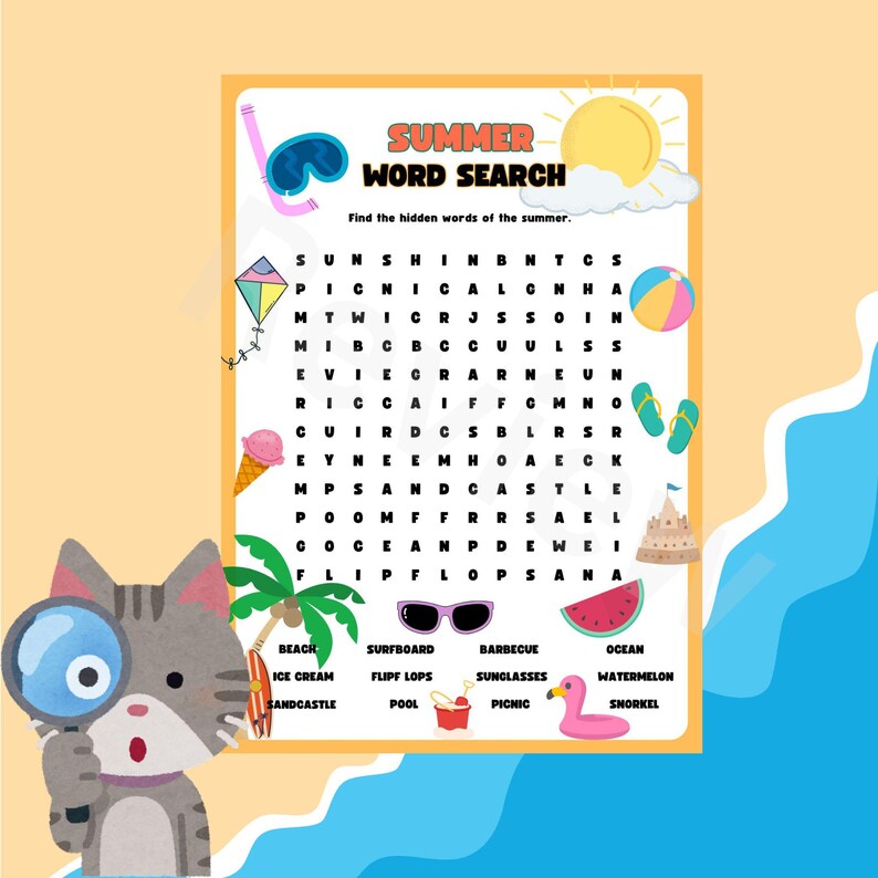 Printable Summer Word Search Game, Word Puzzle Activity for Kids,find A ...