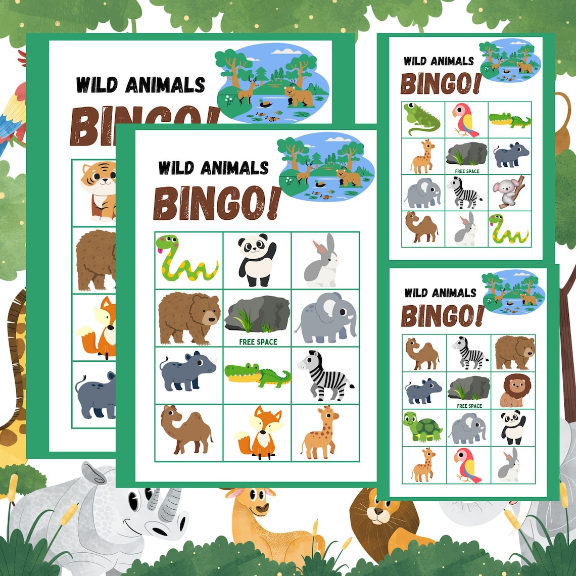 Wild Animal Bingo, 25 Printable Animal Bingo Cards,animal Birthday ...