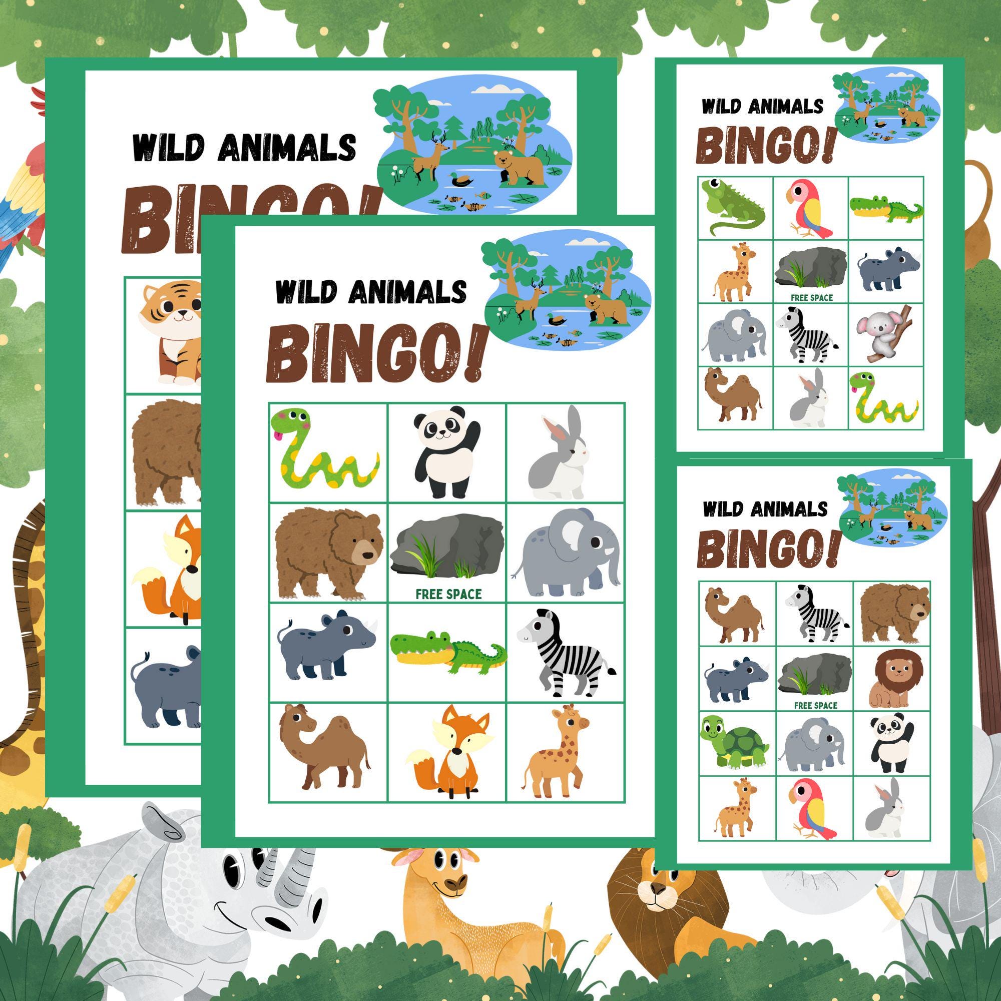Wild Animal Bingo, 25 Printable Animal Bingo Cards,animal Birthday ...