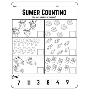 Counting Cut and Paste Worksheets for Kids - Etsy