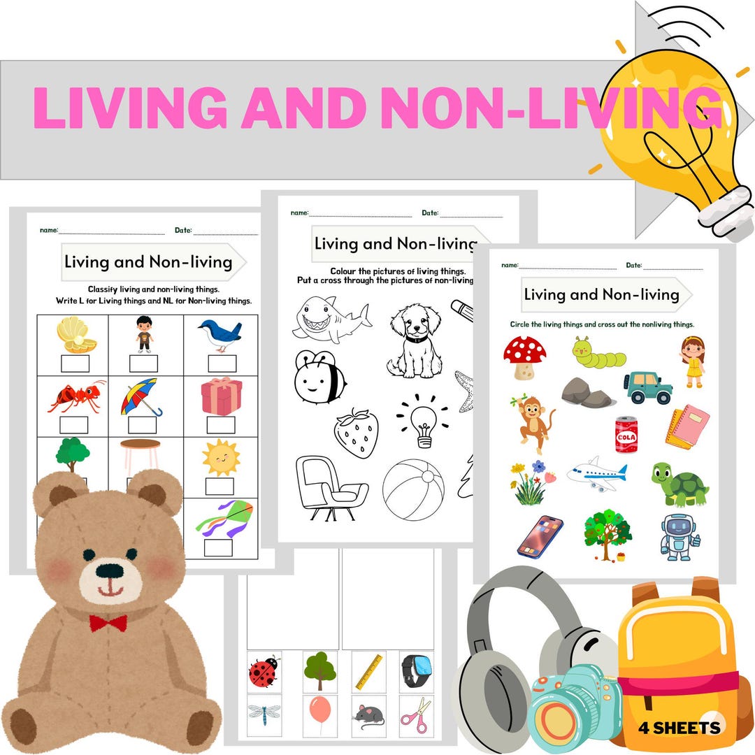 Living and Non-living Activities Printable Worksheets, Instant Download ...