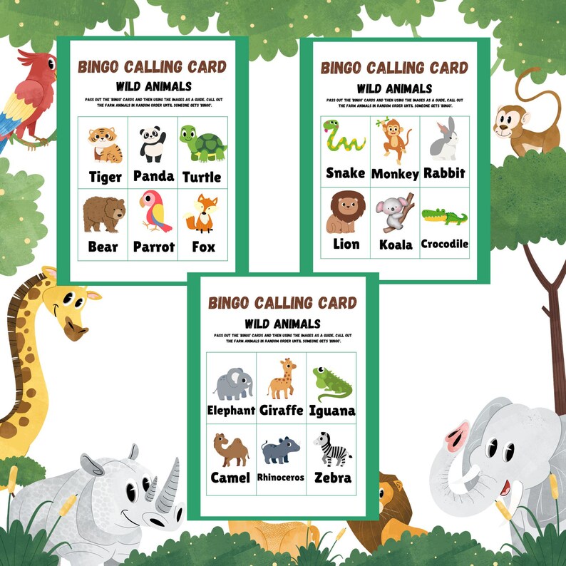 Wild Animal Bingo, 25 Printable Animal Bingo Cards,animal Birthday ...