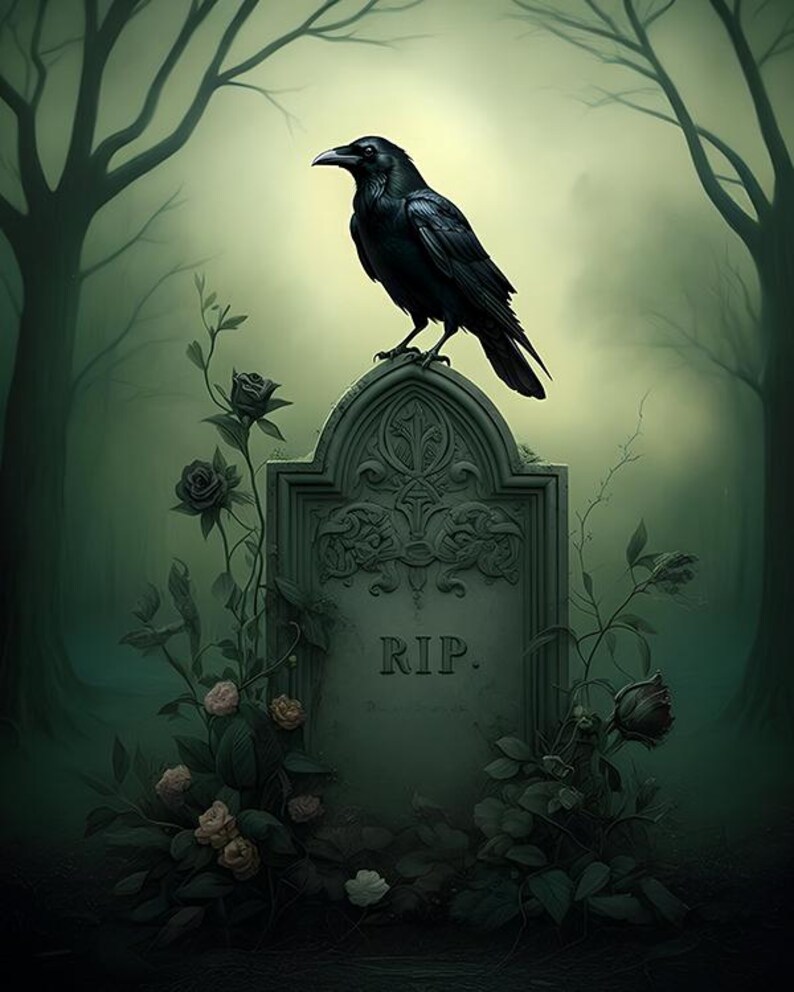 Raven - Perched on Tombstone (version 2) - Etsy