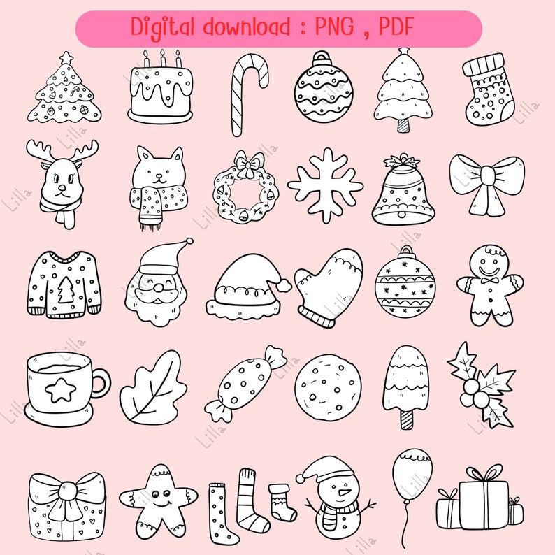 Groovy Christmas Digital Stamp PNG Doodle Coloring Retro Christmas ...