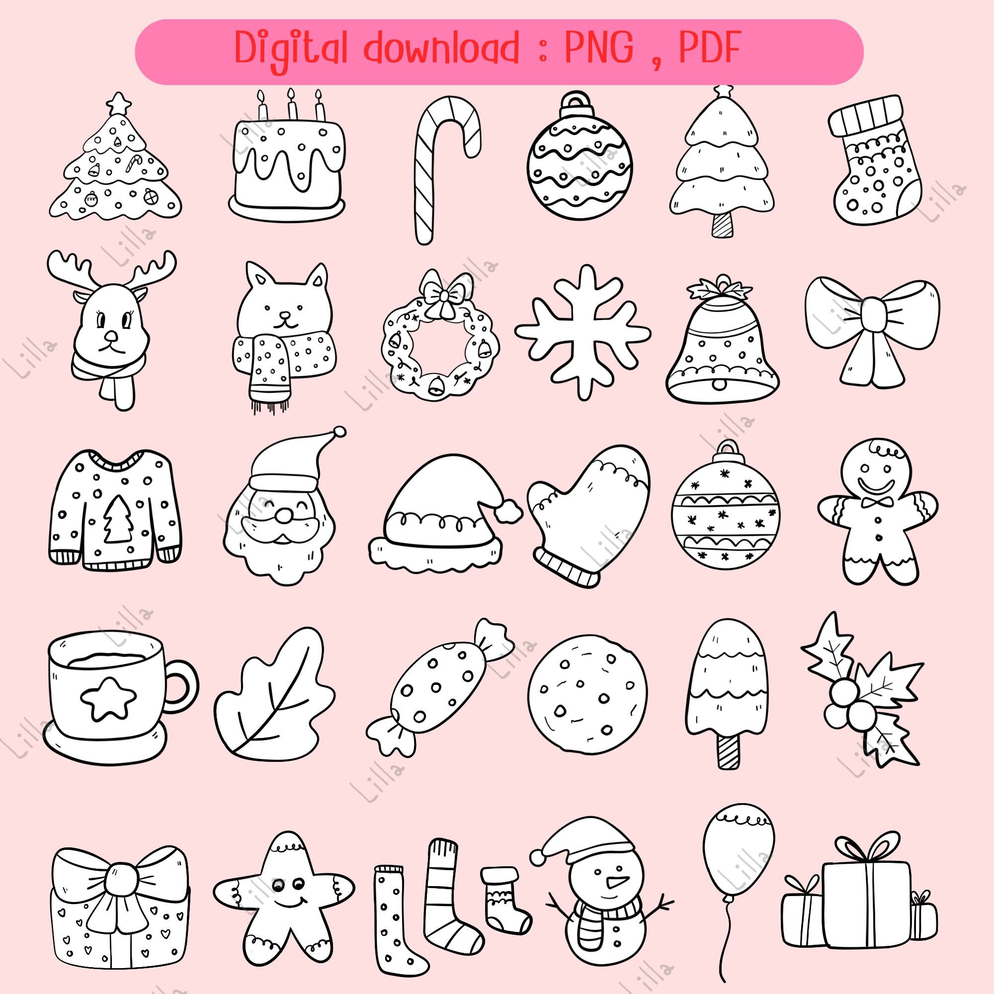 Groovy Christmas Digital Stamp PNG Doodle Coloring Retro Christmas ...