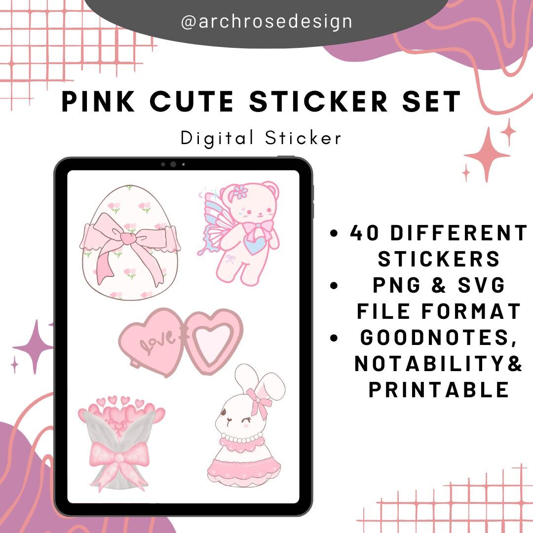 40 Pink Goodnotes Digital Stickers, Digital Planner Stickers, Goodnotes ...