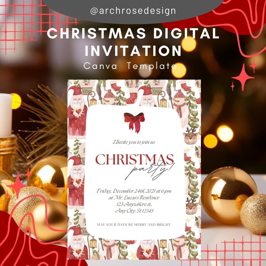50 Digital Christmas Party Invitation,canva Template Instant Download ...