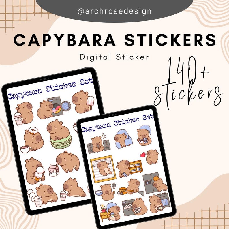 140+ Capybara Stickers, Kawaii Digital & Printable PNG, Goodnotes ...