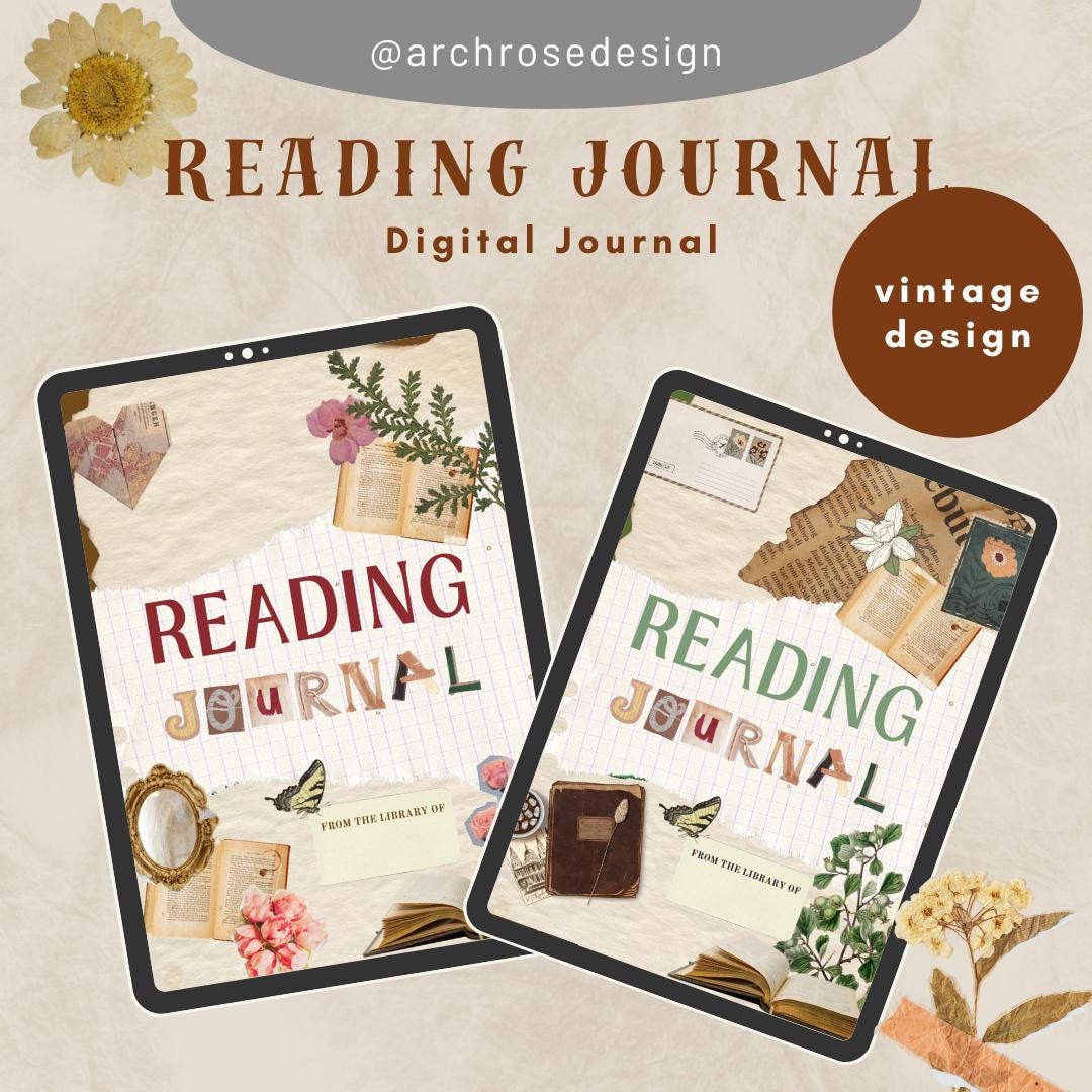Vintage Book Reading Digital Journal Reading Planner Bundle Book ...