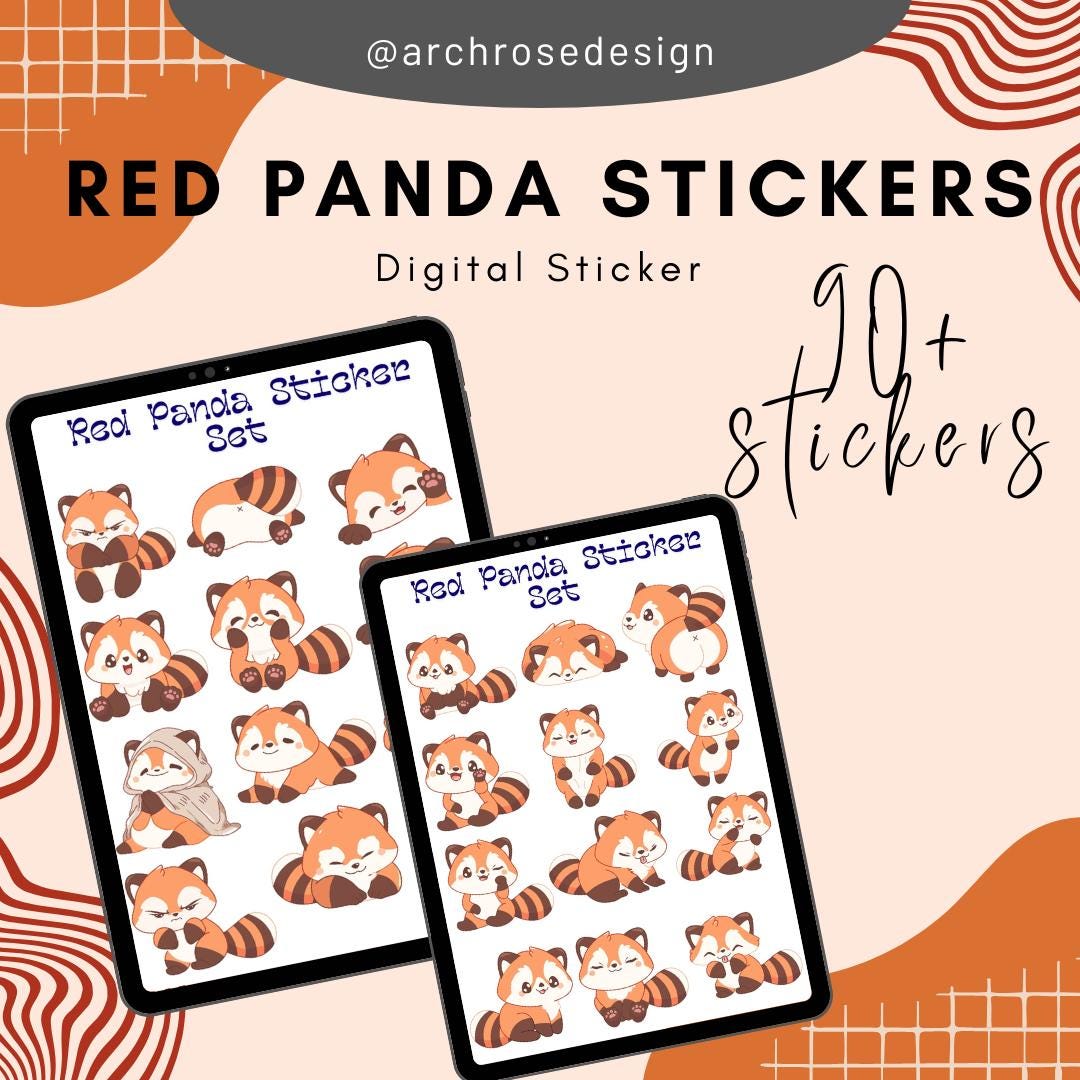 Red Panda Stickers, Cute Kawaii Sticker Pack, 90+ Planner, Scrapbook ...