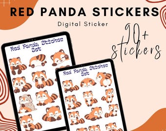 Red Panda Stickers, Cute Kawaii Sticker Pack, 90+ Planner, Scrapbook ...