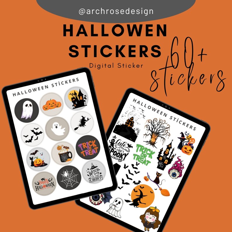 60 Halloween Digital Stickers Pack, Goodnotes Stickers, Spooky Season ...
