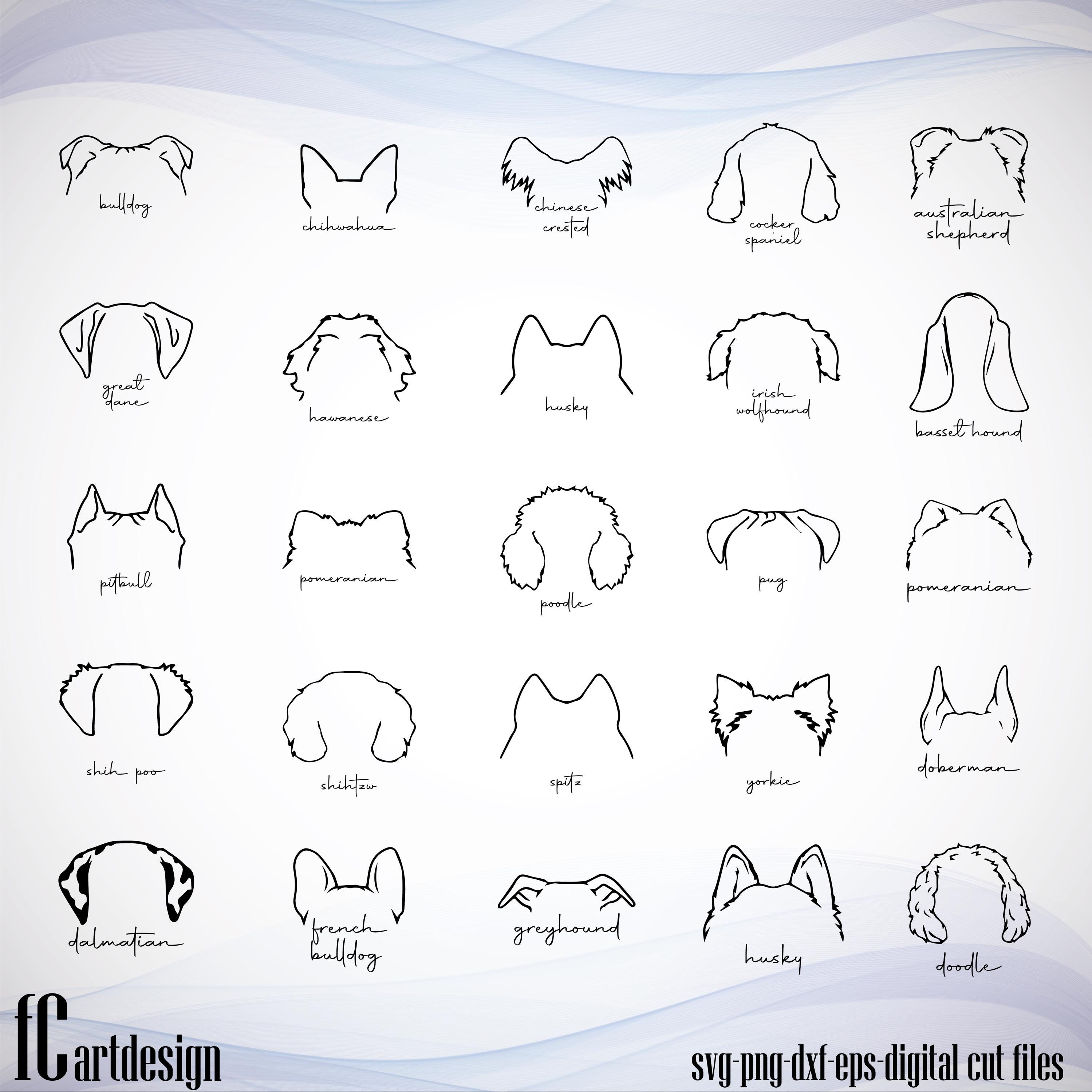 Dog Breed Ears SVG | Hand Drawn | Dog Ears Outline Bundle | Svg Clipart ...
