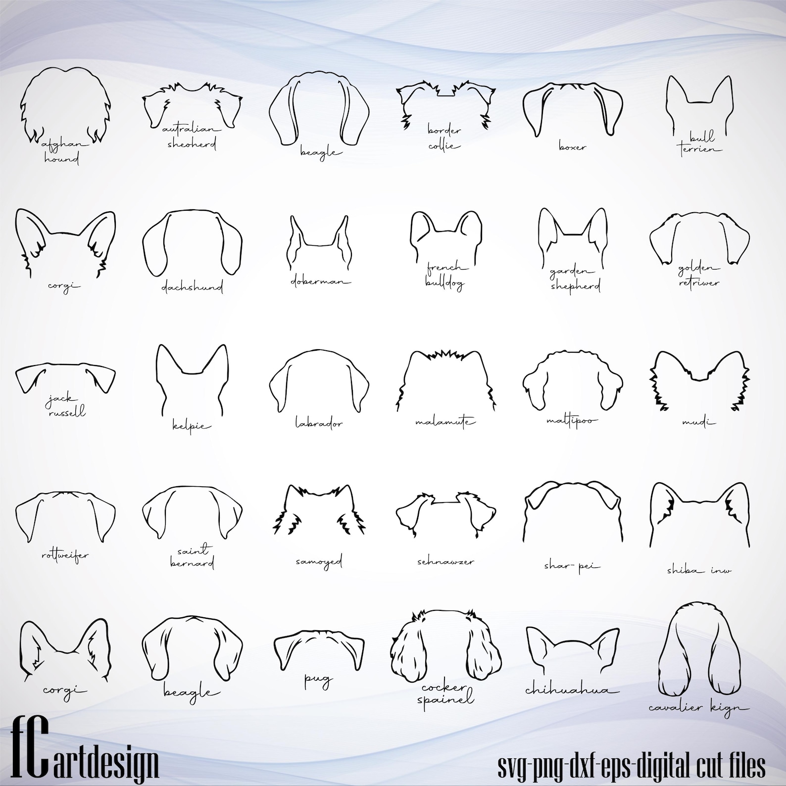 Dog Breed Ears SVG | Hand Drawn | Dog Ears Outline Bundle | Svg Clipart ...